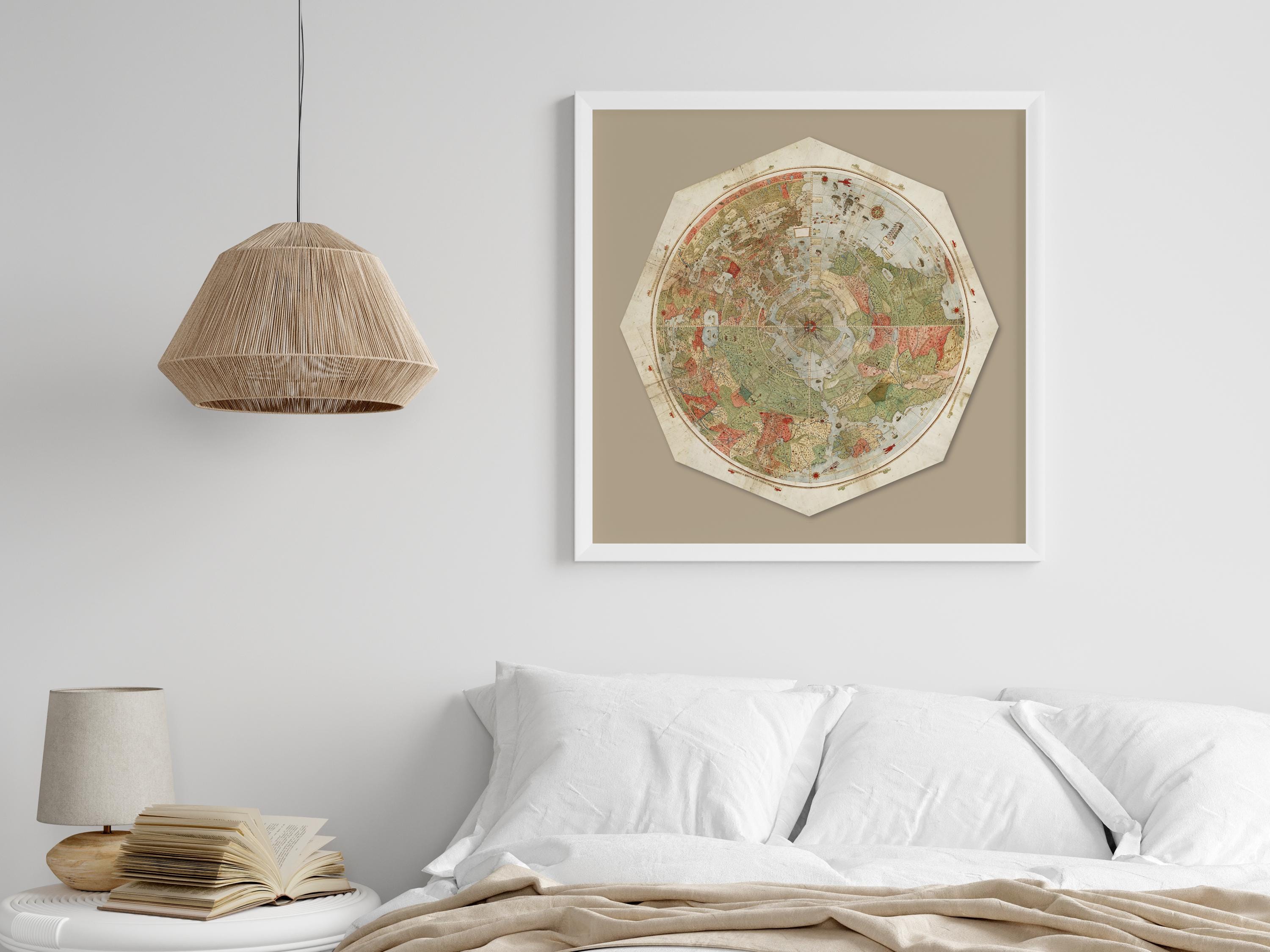 1587 Flat Earth Map Print: Vintage Circular World Map, High Detail ...