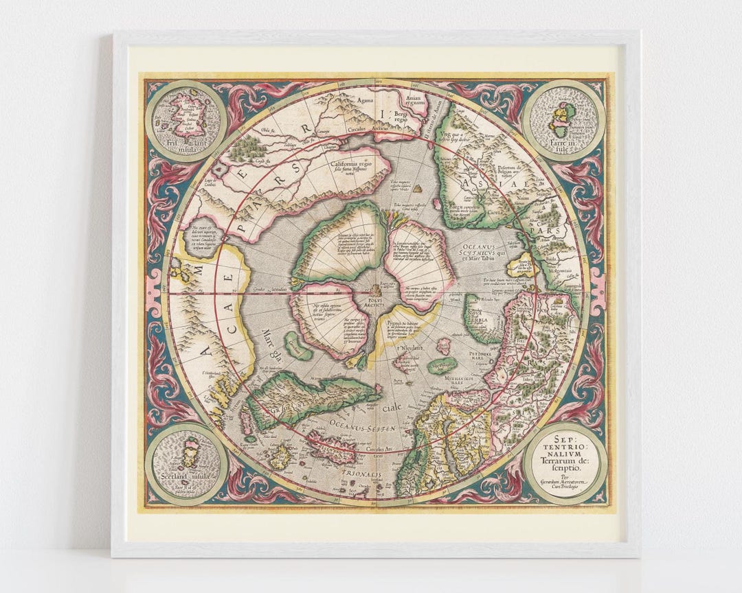 Vintage Map of the Arctic Print, 1595 Map of the North Pole, Magnetic ...