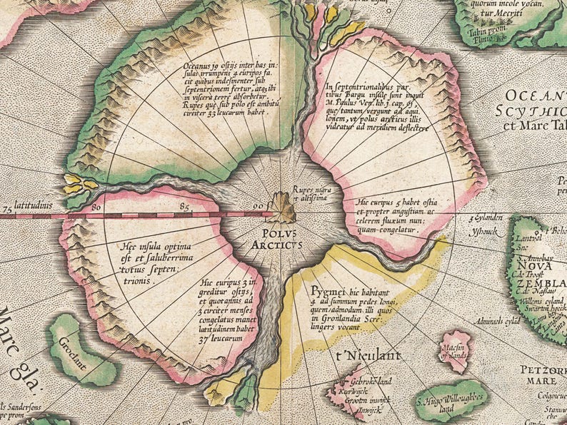 Vintage Map of the Arctic Print, 1595 Map of the North Pole, Magnetic ...