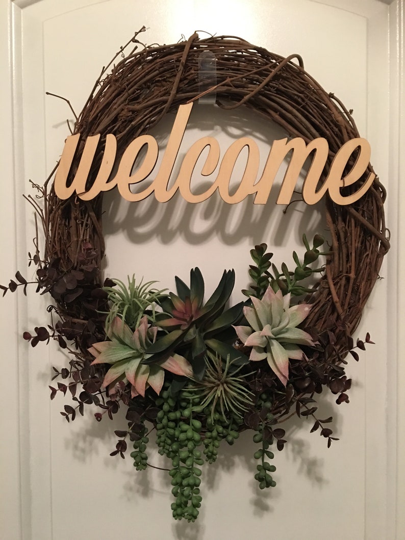 Grapevine Succulent Welcome Wreath. Quality Faux Succulents ...