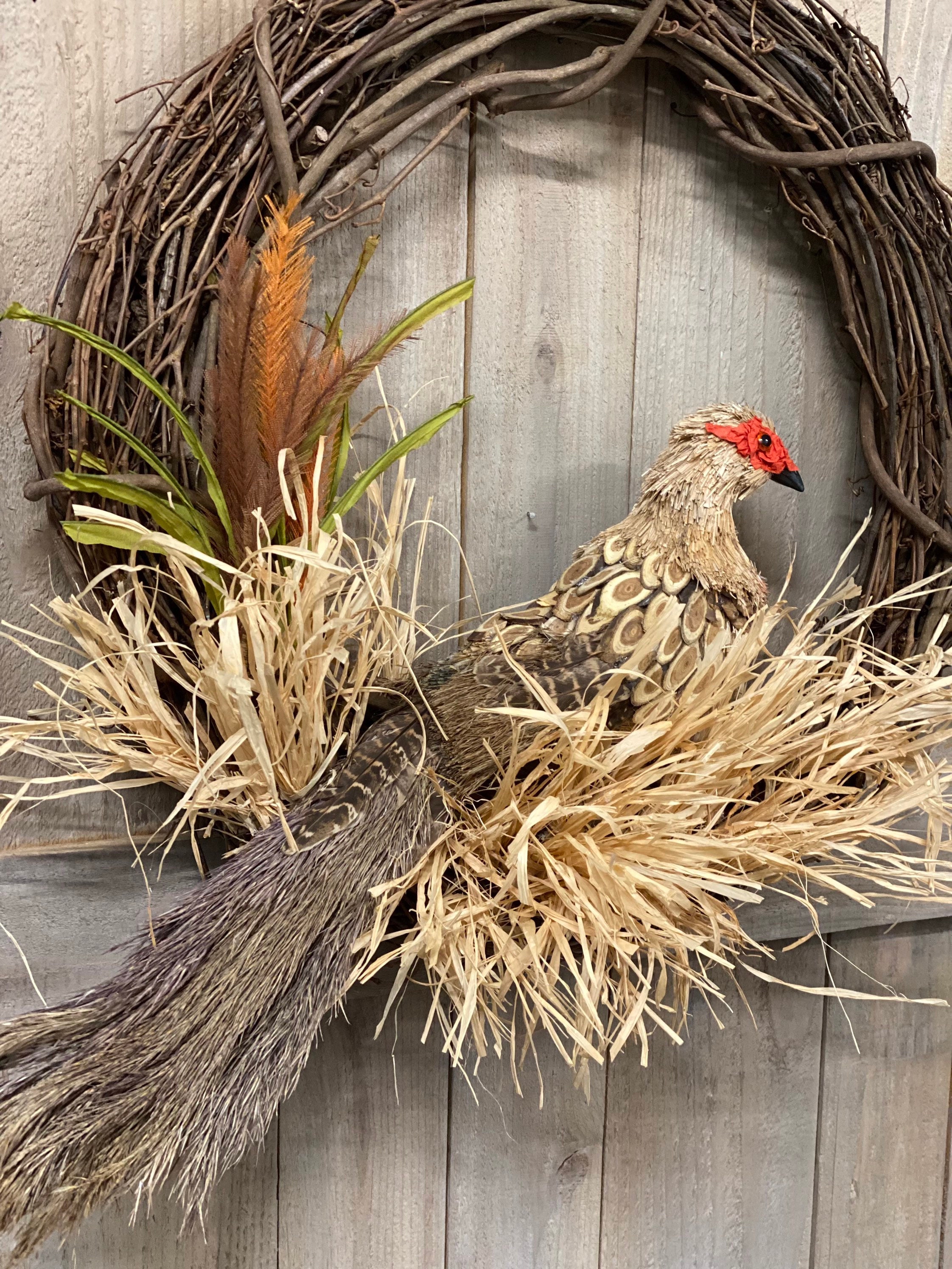 18 Fall Pheasant Grapevine Wreath. Natural Fiber and Feather - Etsy