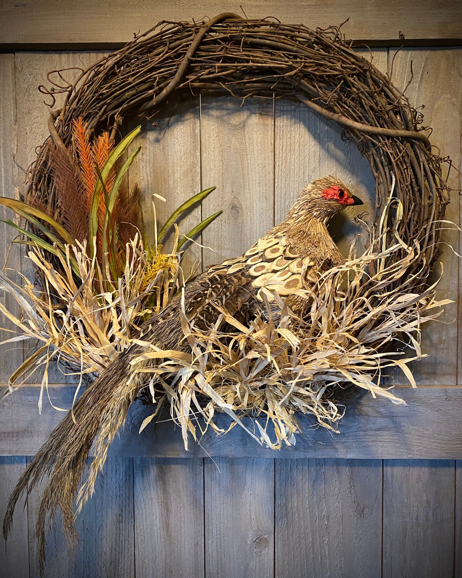 18 Fall Pheasant Grapevine Wreath. Natural Fiber and Feather - Etsy