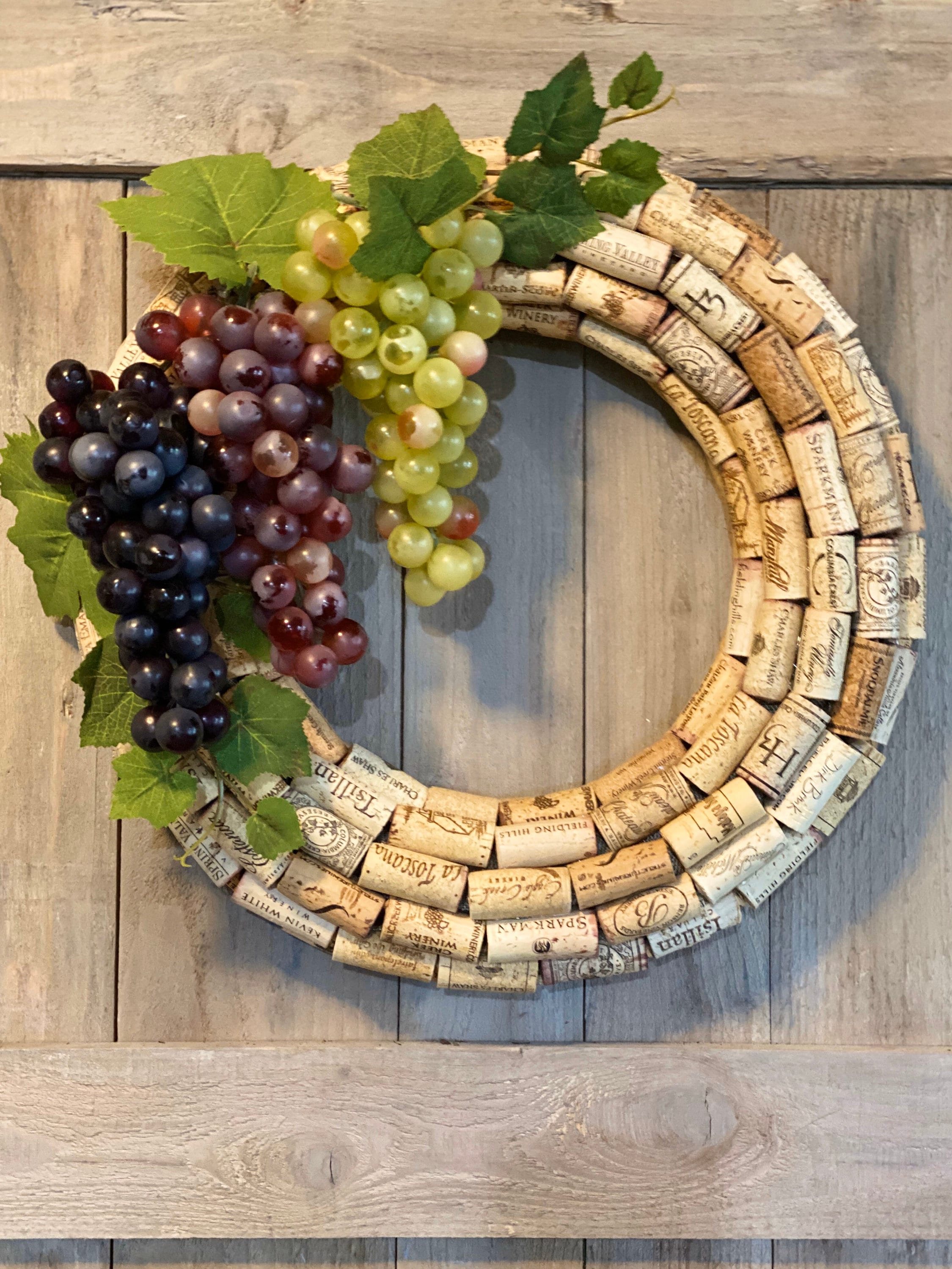 Wine Cork Wreath With Grape Varieties, 16” Diameter, Attached D-ring ...