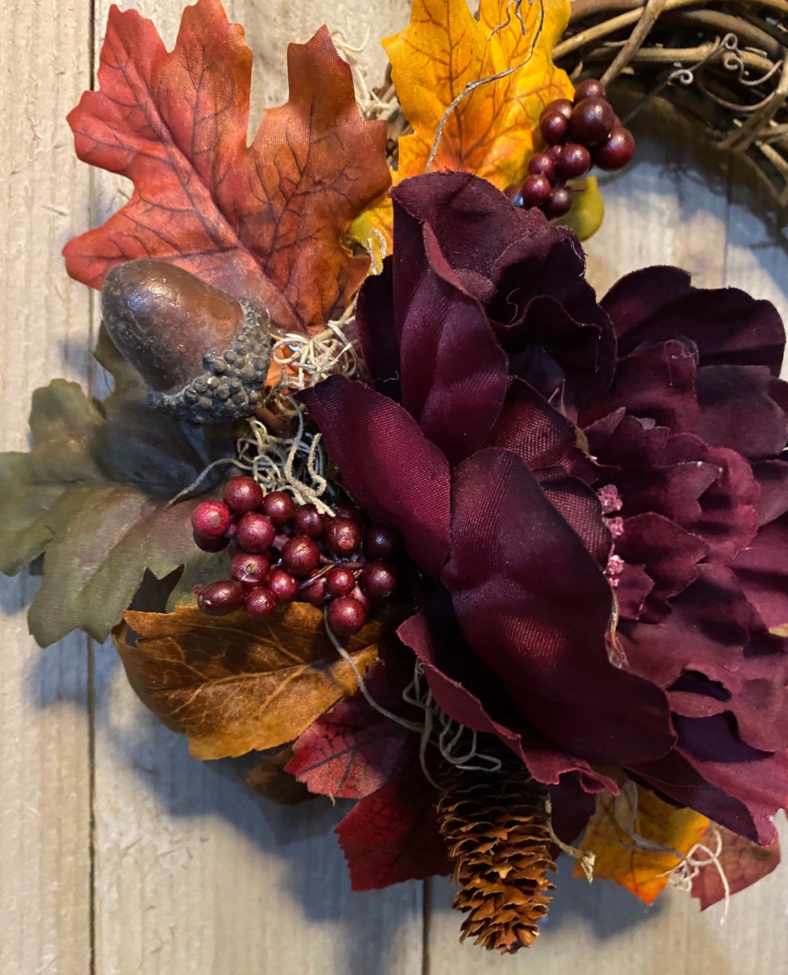 Small Grapevine Wreath in Rich Fall Colors. Quality Silk Peony in Deep ...