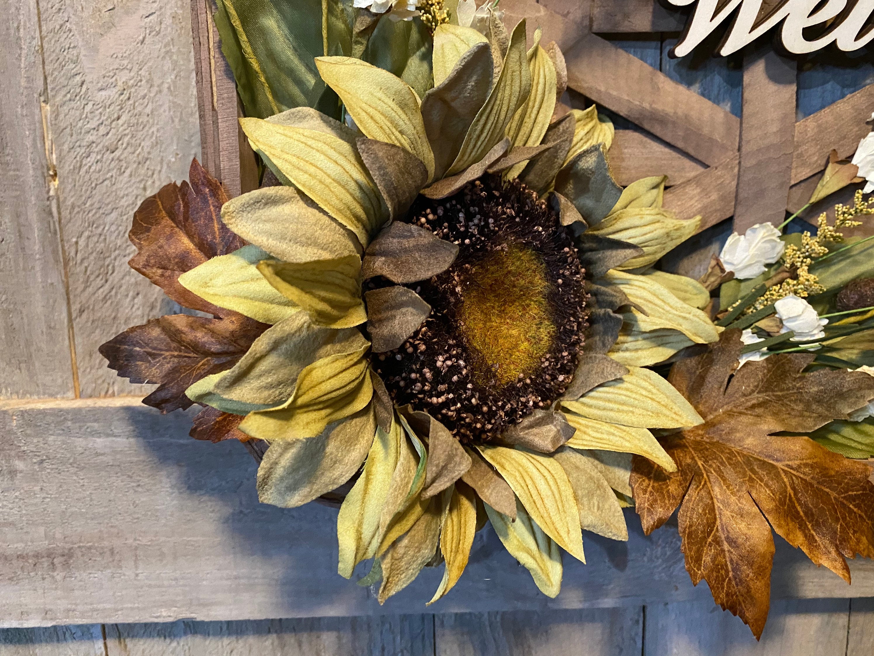Autumn Basket Fall Leaves Large Sage Colored Sunflower and - Etsy