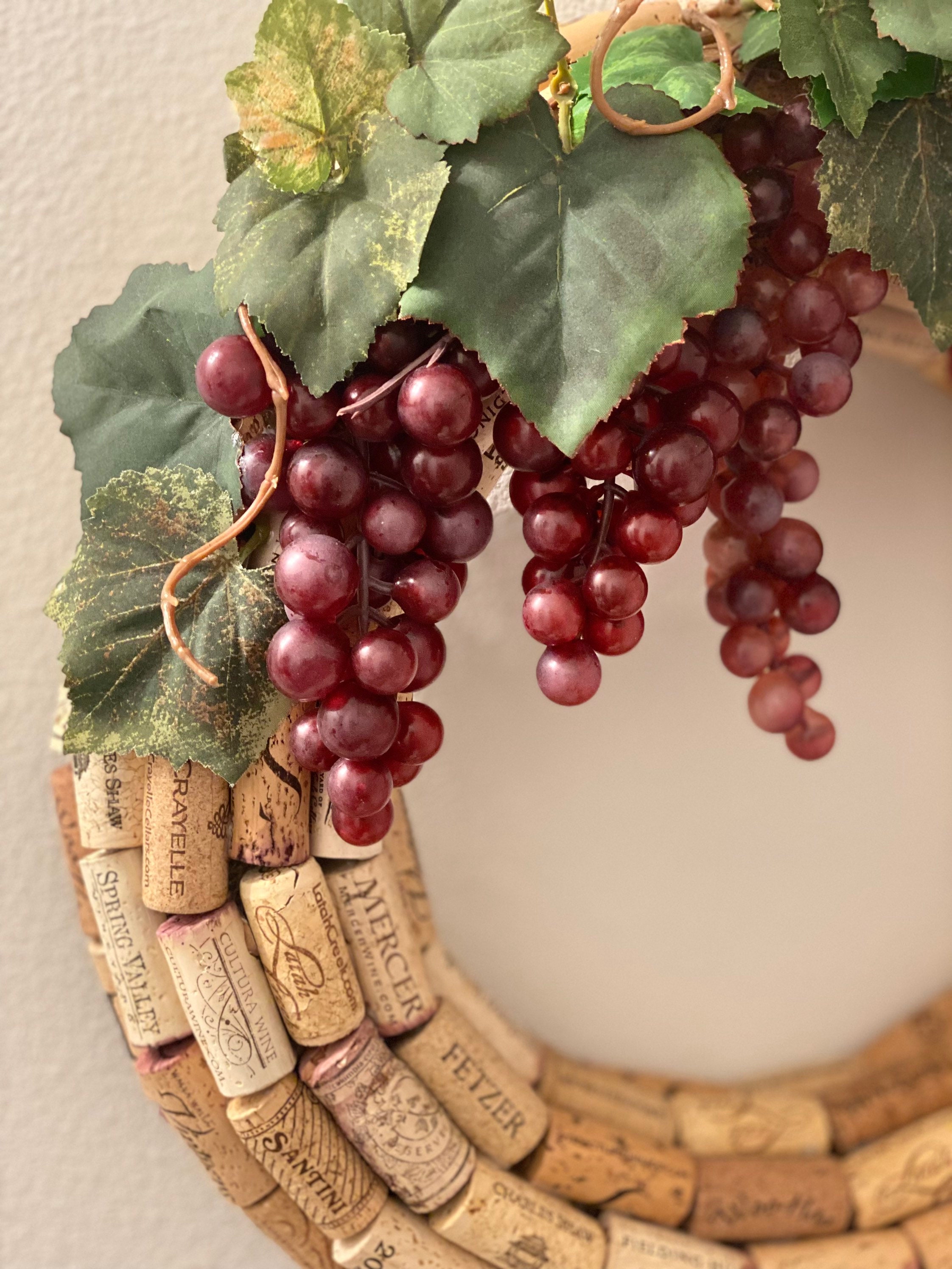Wine Cork Wreath With Grape Varieties, 16” Diameter, Attached Metal D ...