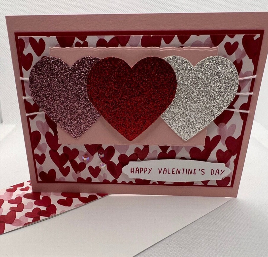 Glitter Valentine Hearts/handmade Valentines Card/valentines Card ...