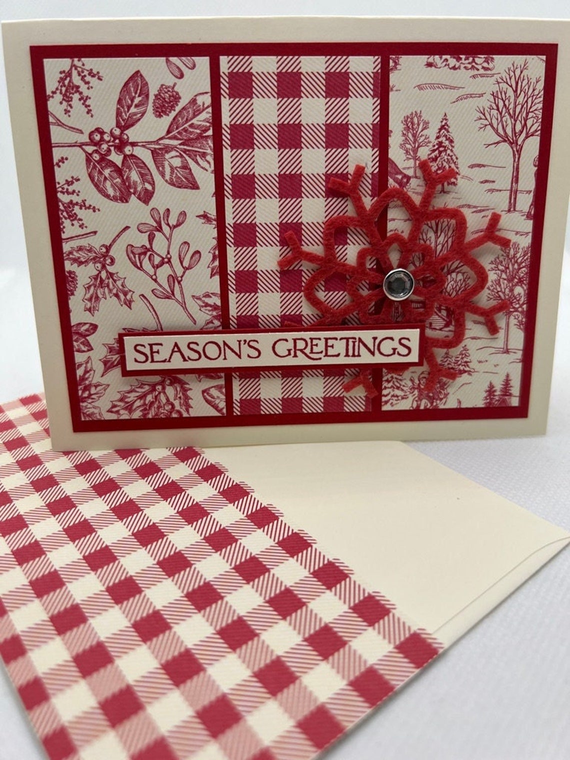 Red Snowflake Christmas Card/handmade Card/season's Greetings Card - Etsy