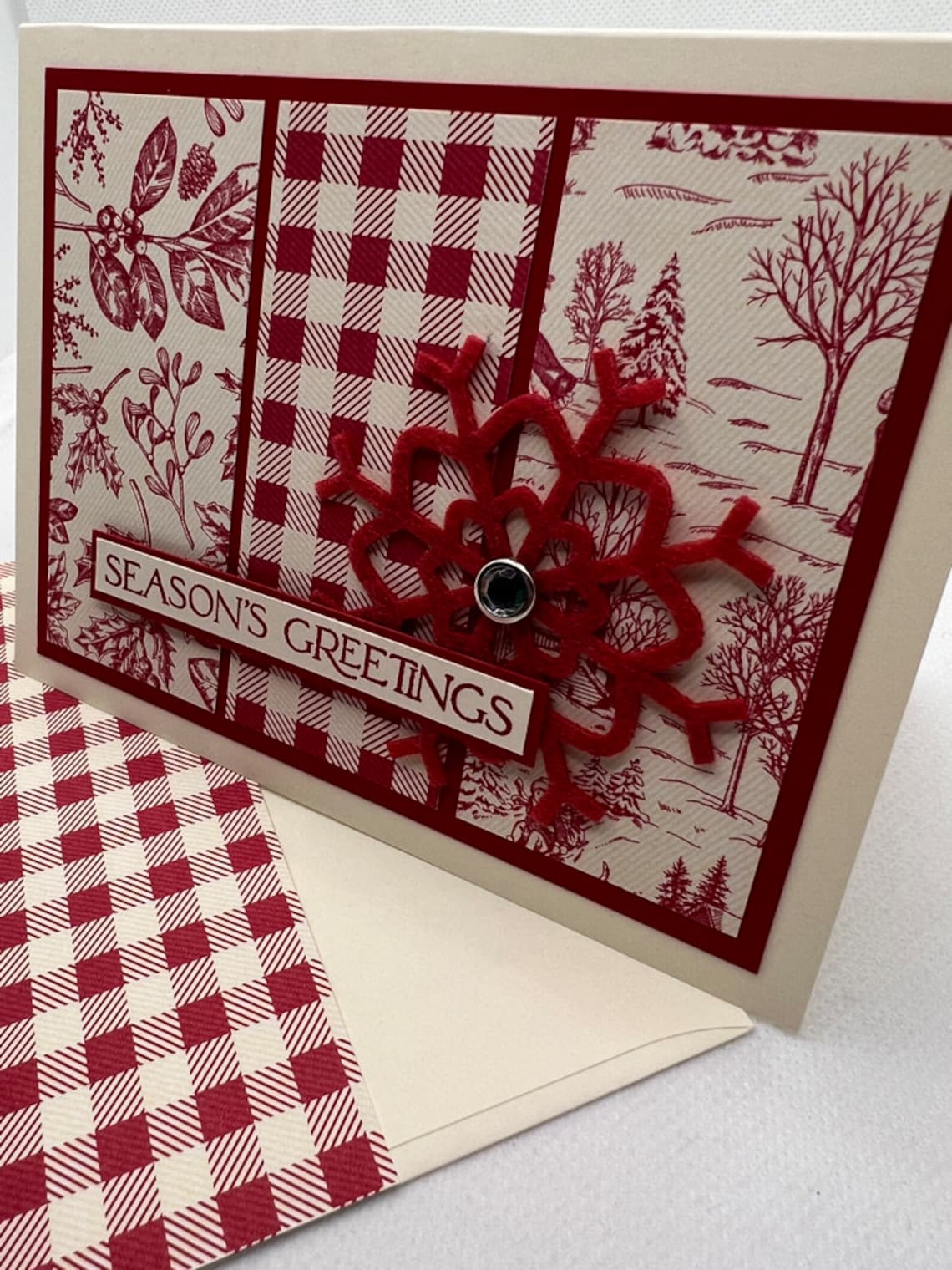 Red Snowflake Christmas Card/handmade Card/season's Greetings Card - Etsy