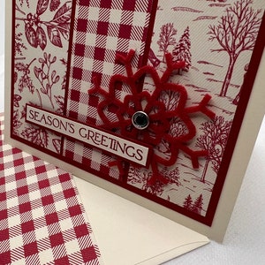 Red Snowflake Christmas Card/handmade Card/season's Greetings Card - Etsy