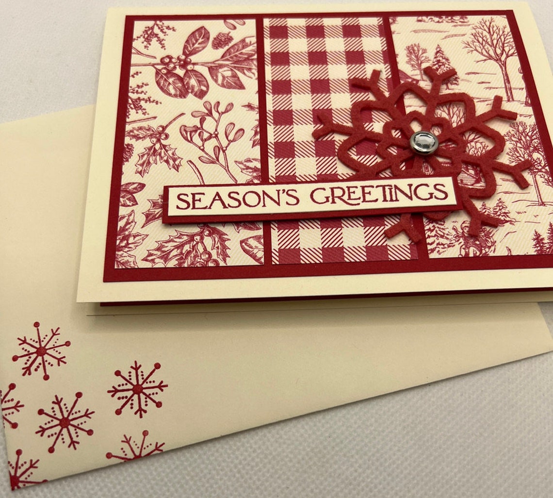 Red Snowflake Christmas Card/handmade Card/season's Greetings Card - Etsy