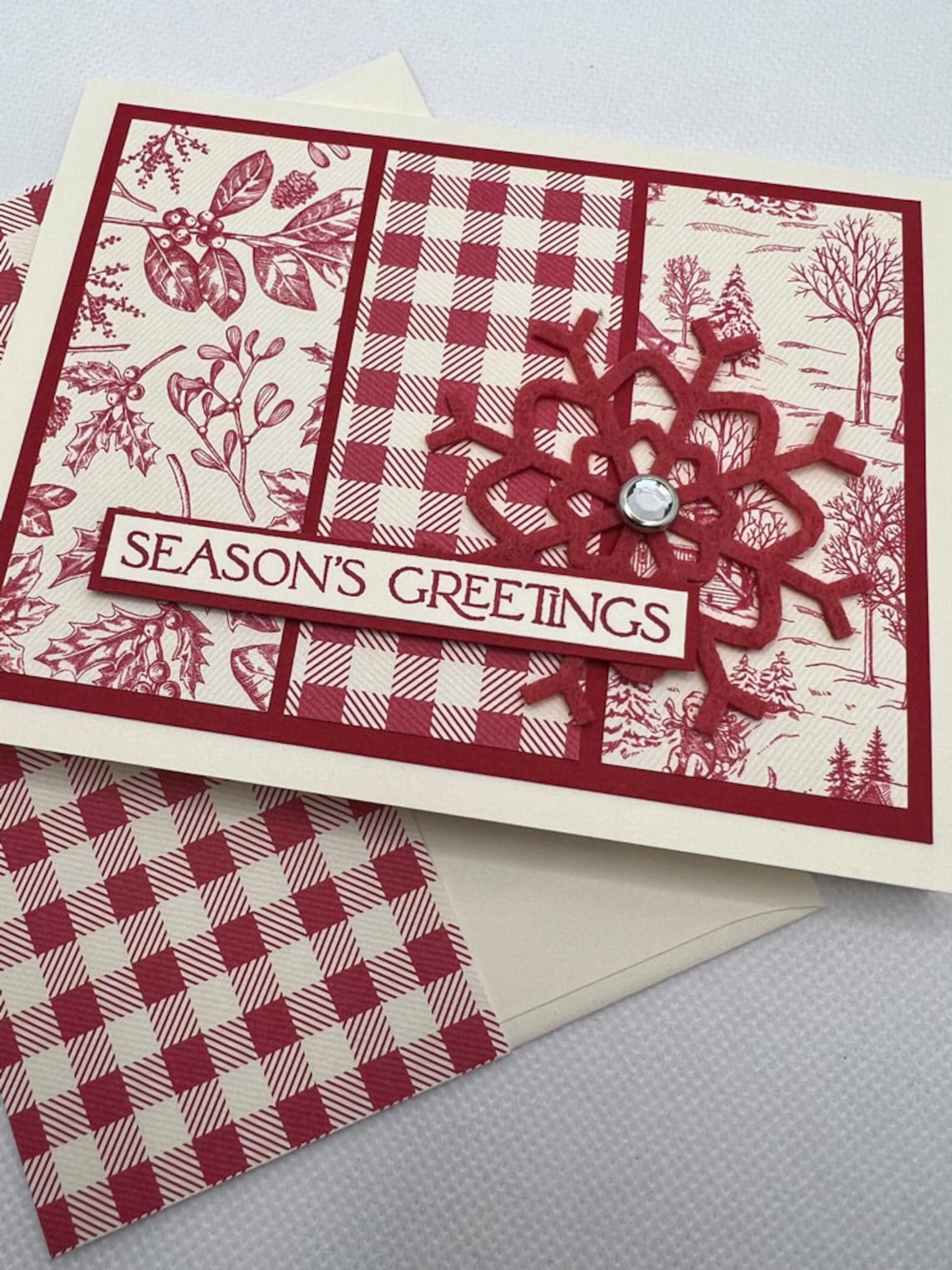 Red Snowflake Christmas Card/handmade Card/season's Greetings Card - Etsy