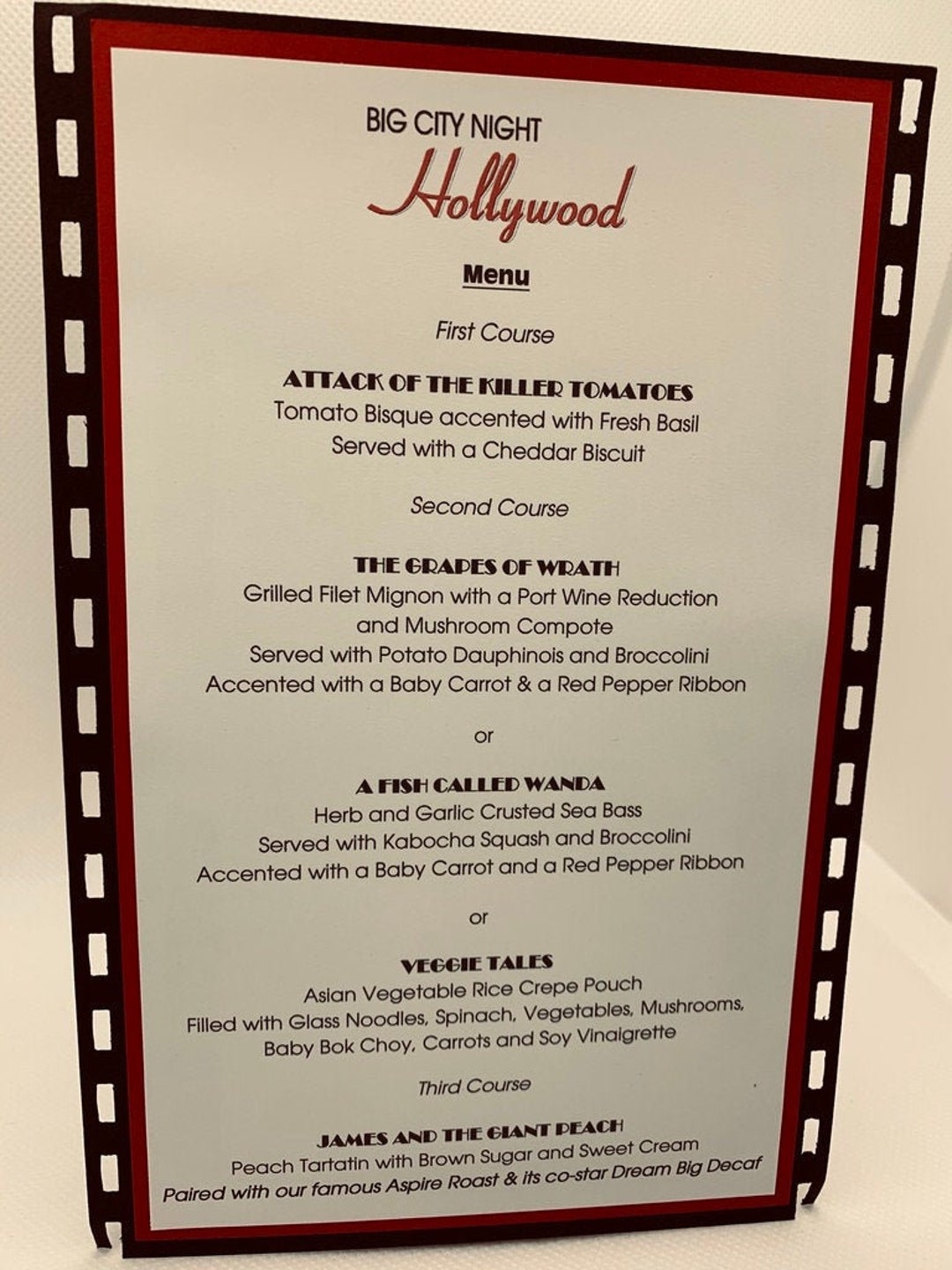 Hollywood Menu Card - Etsy