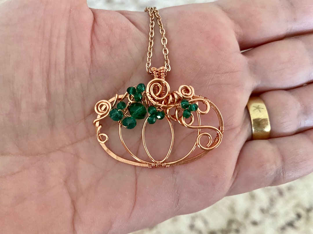 Copper Wire Wrapped Pumpkin Pendant, Wire Wrapped Pumpkin Necklace ...