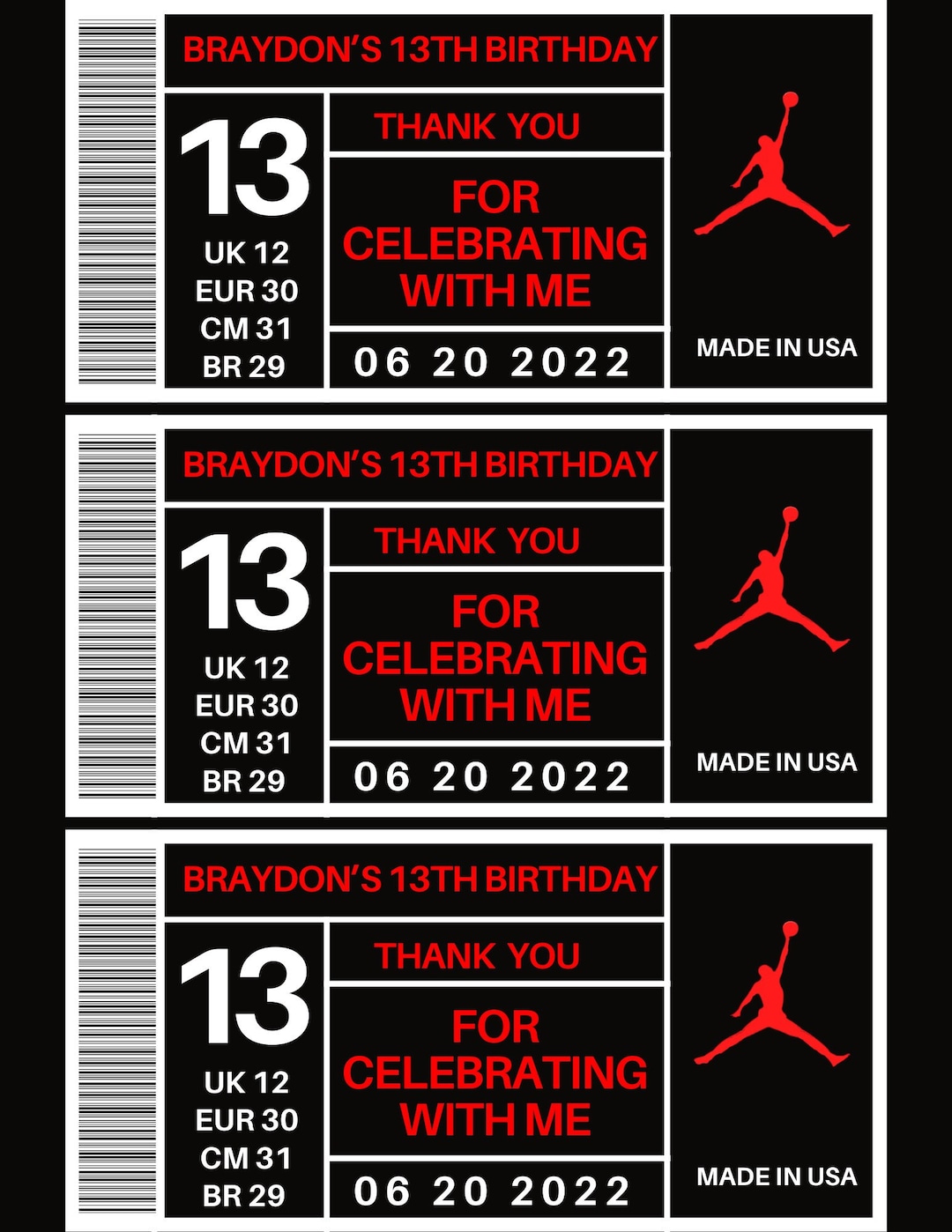 Personalized Printable Shoe Box Label | Party Favors | Black Red ...