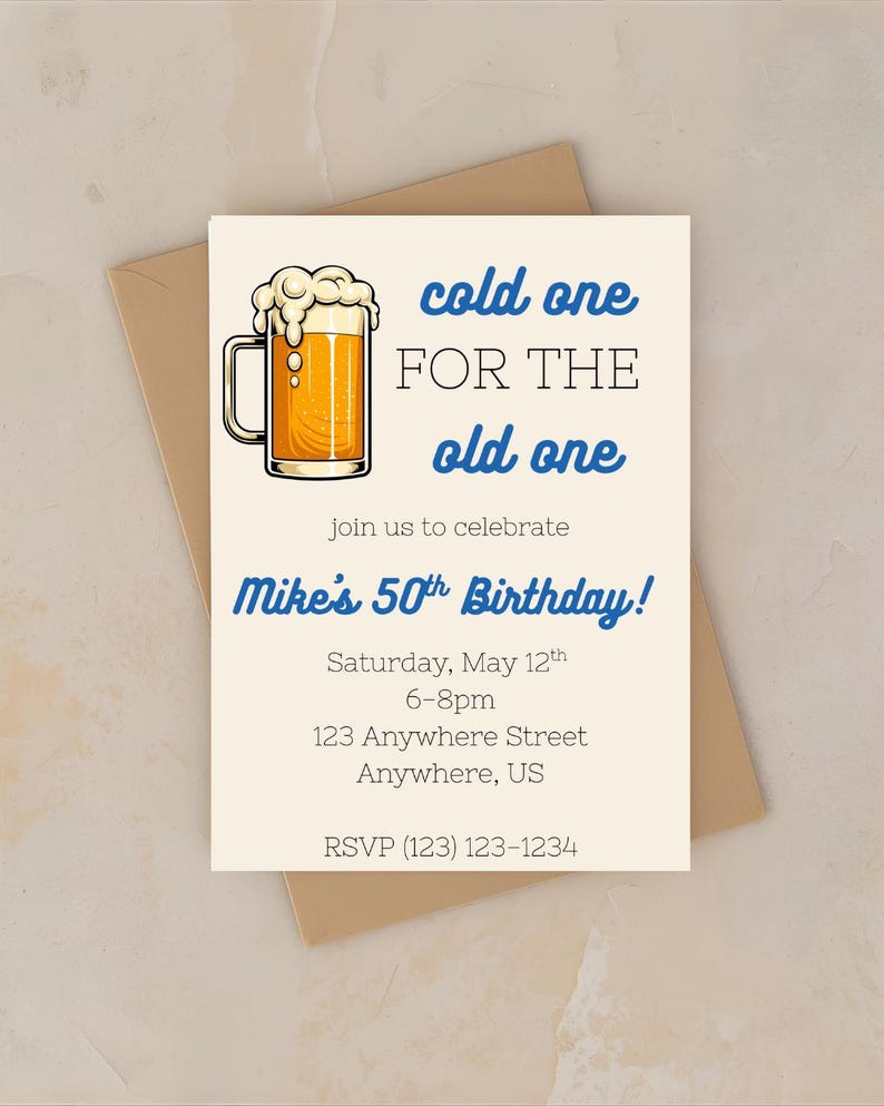 Beer Birthday Invitation | Editable 50th Party Invite (digital Download ...