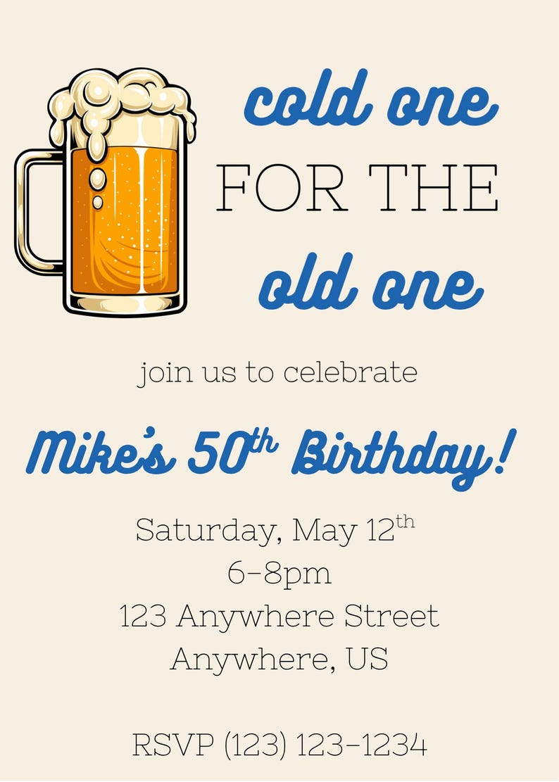 Beer Birthday Invitation | Editable 50th Party Invite (digital Download ...
