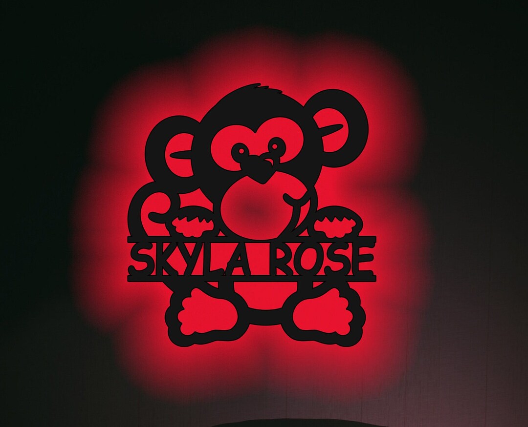 Personalized Monkey Kids Neon Sign, Custom Monkey Gift for Kids ...