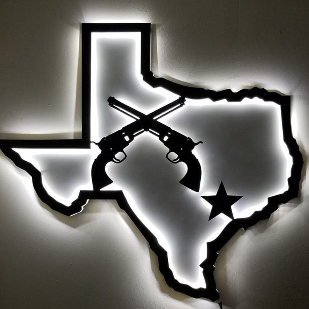Personalized Texas With Revolver Sign, Texas Lighted Sign, Man Cave ...