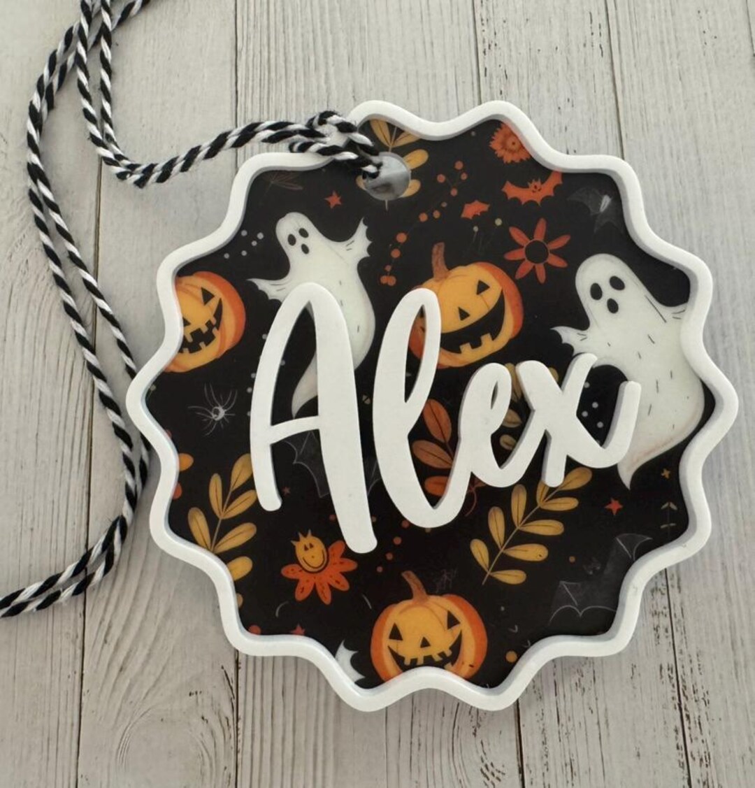 Personalized Wavy Halloween Name Tag | Acrylic Boo Basket Tag ...