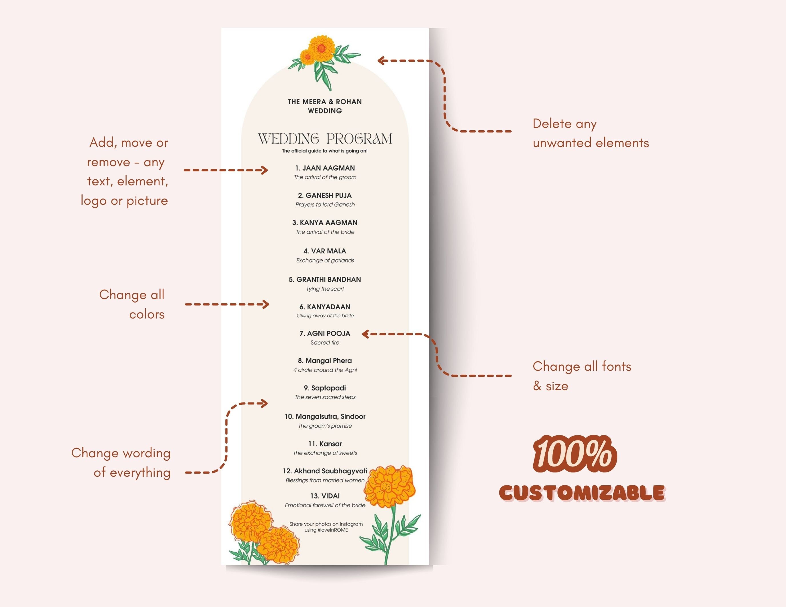 DIGITAL 4.25x11 Hindu Wedding Program Indian Shaadi Lagan Marigold ...