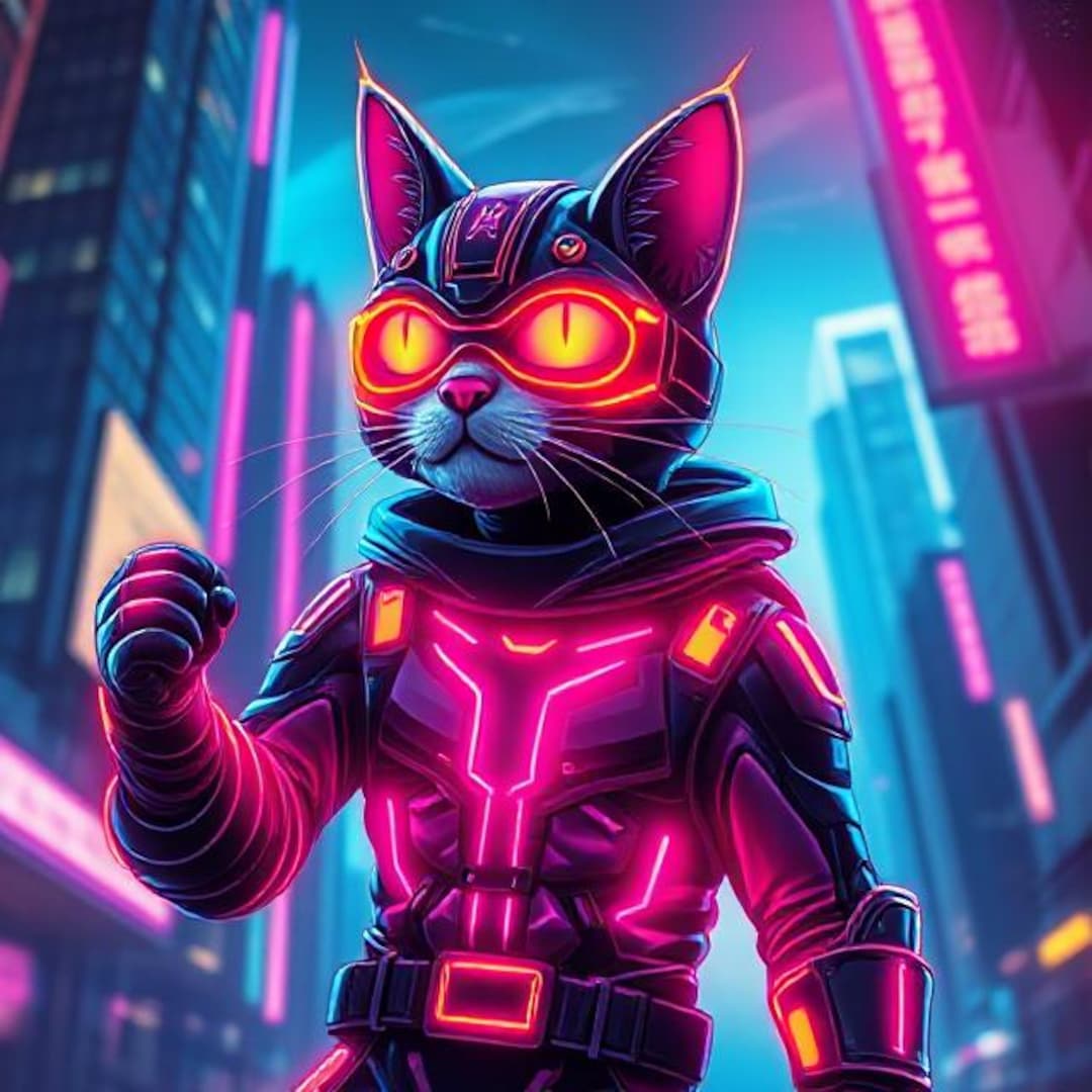 Cyberpunk Neon Superhero Cat Digital Art – Instant Download - Etsy