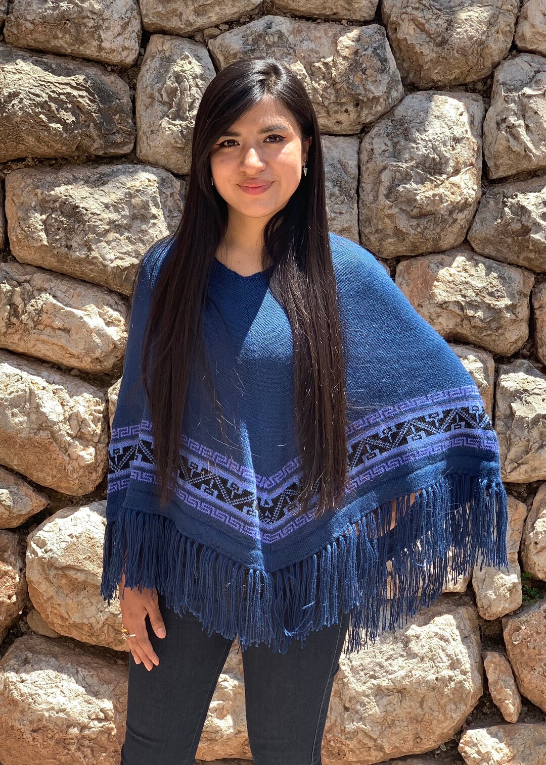 Handmade Peruvian Blue Poncho| Soft Warm Comfortable| Women - Etsy