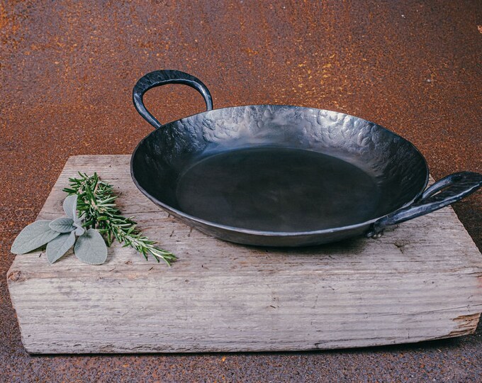 11" Hand Forged Carbon Steel Skillet, Pan, With Double Hoop Handles - Etsy