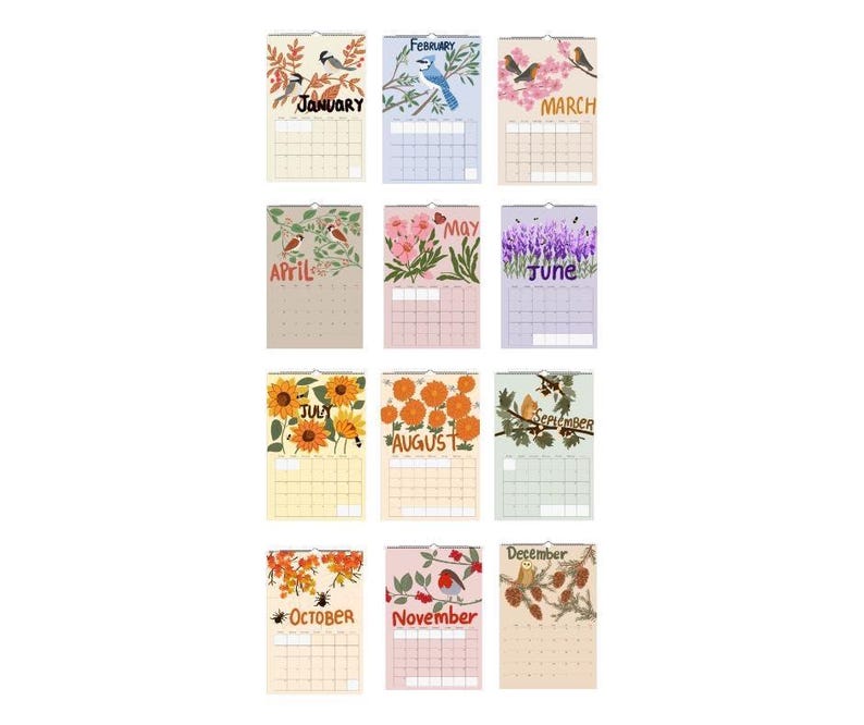 Retro 2026 Monthly Wall Calendar Artist Hand-drawn Flora & Fauna Art - Etsy