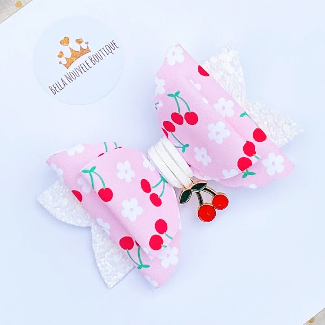 Cherry Bow, Cherry Clip, Girls Glitter Bow, Spring Bow, Fruit Bow ...