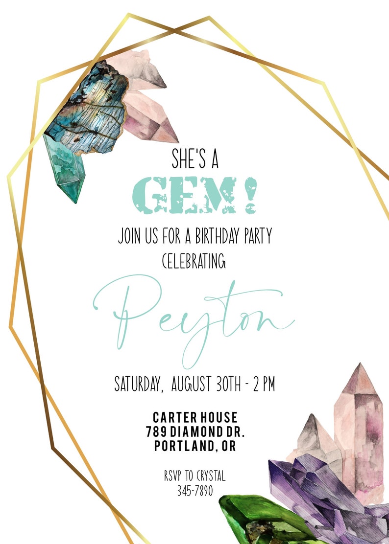 Gem Birthday Invitation INSTANT DOWNLOAD Printable Crystals - Etsy
