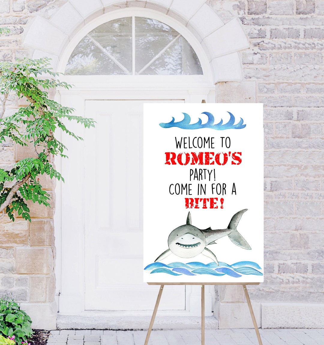 Shark Birthday Sign, INSTANT DOWNLOAD, Shark Birthday Welcome Sign ...