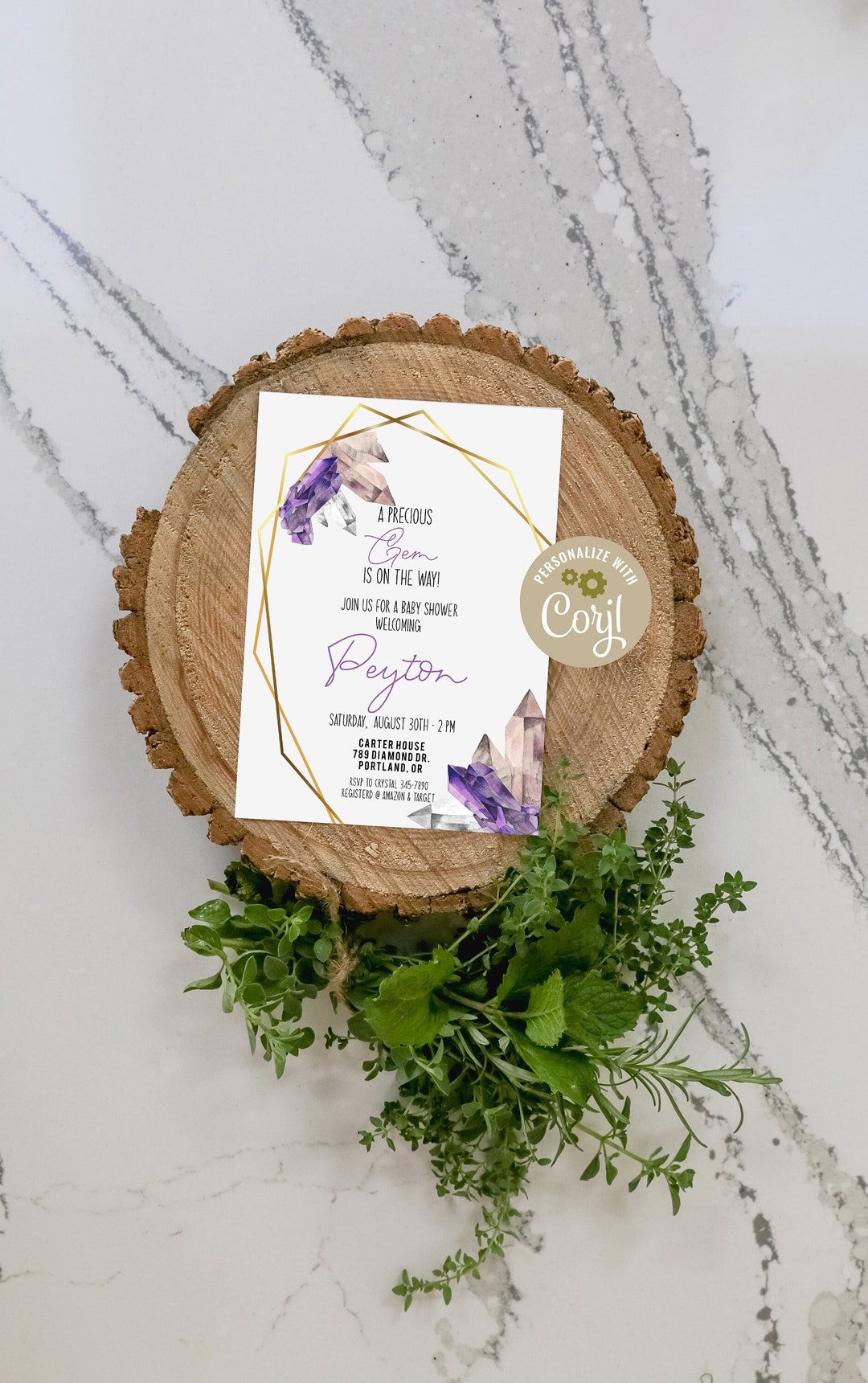 Baby Shower Invite, Gem Baby Shower Invitation, Crystal Baby Shower ...