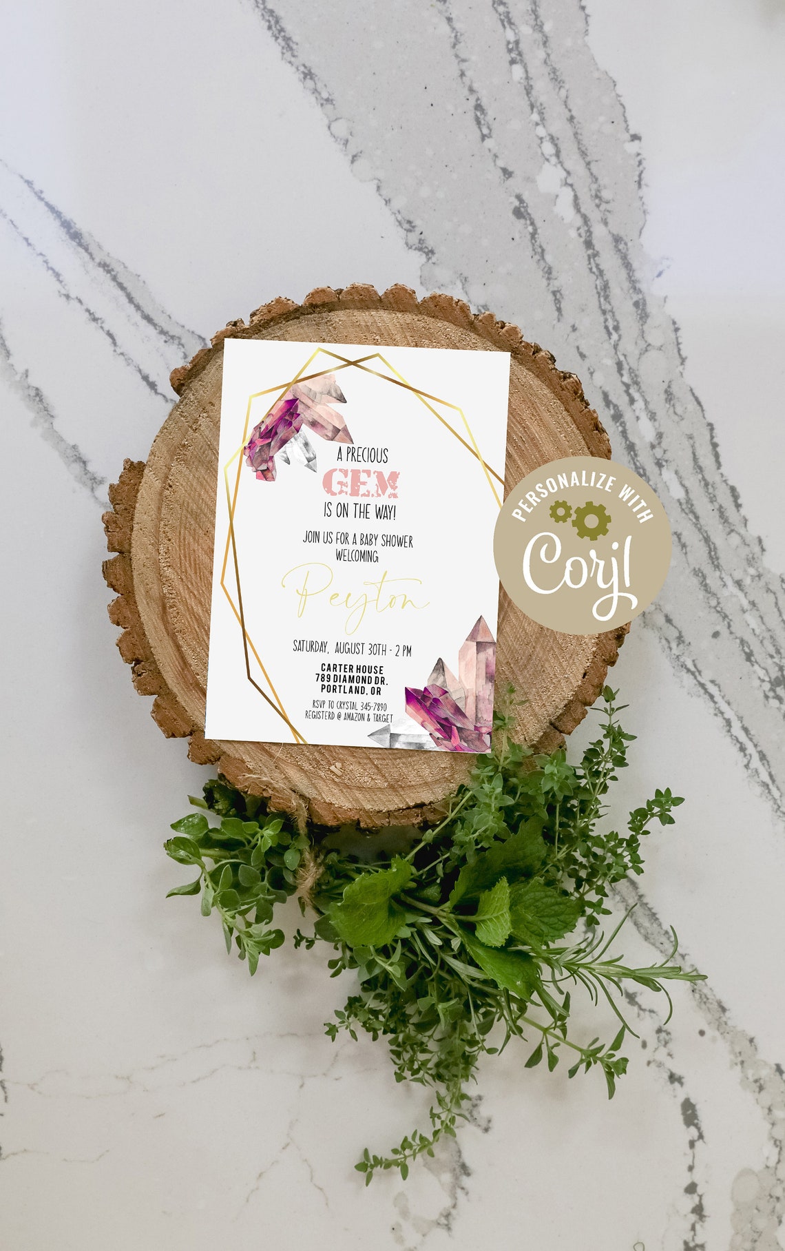 Gem Baby Shower, INSTANT DOWNLOAD, Printable Crystal Baby Shower Invite ...