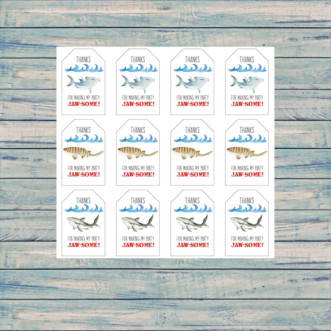 Shark Birthday Favors, INSTANT DOWNLOAD, Printable Shark Birthday Tags ...