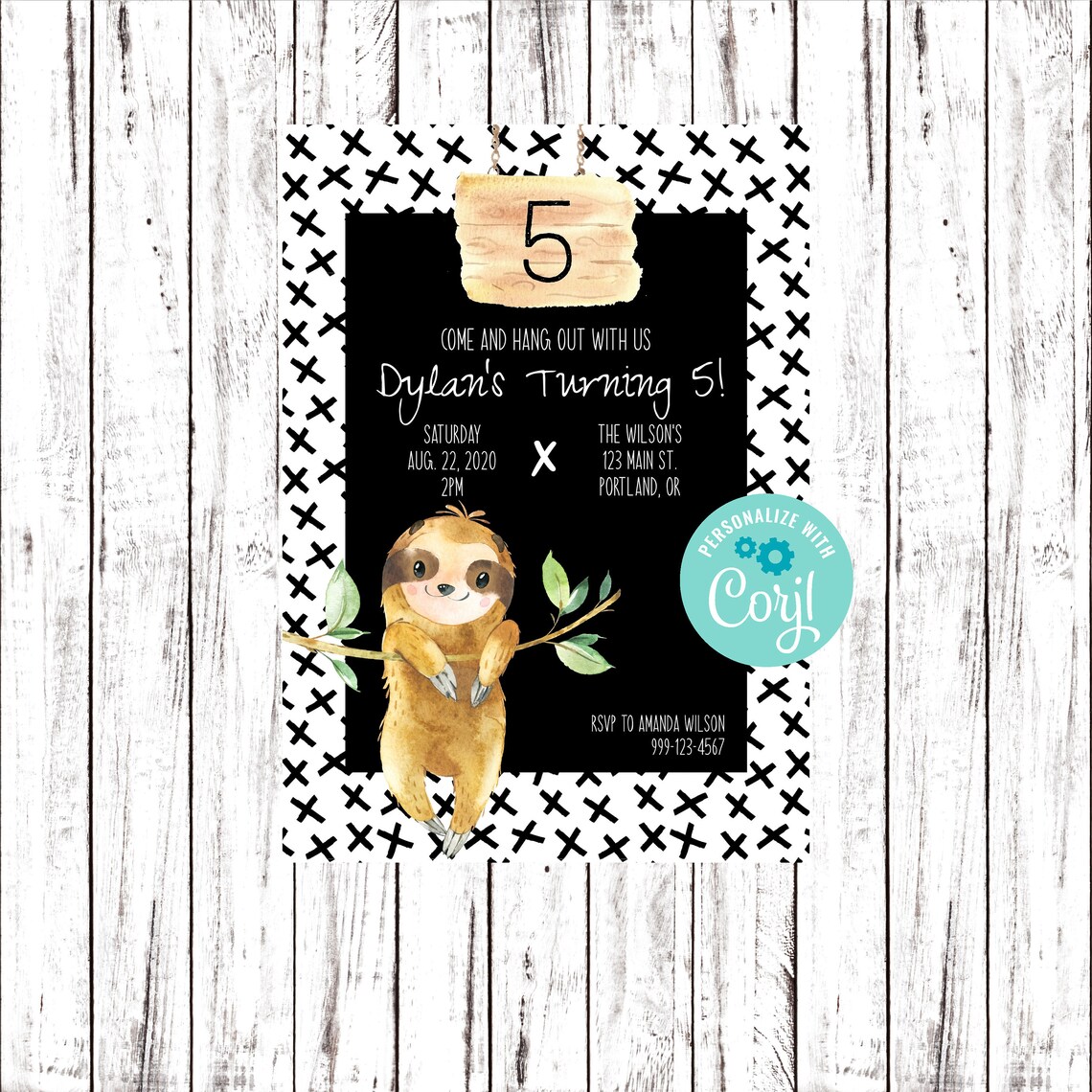 Sloth Birthday Invitation INSTANT DOWNLOAD Printable Sloth | Etsy