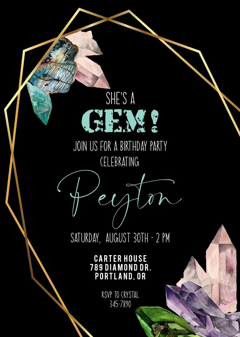Gem Birthday Invitation INSTANT DOWNLOAD Printable Crystals - Etsy
