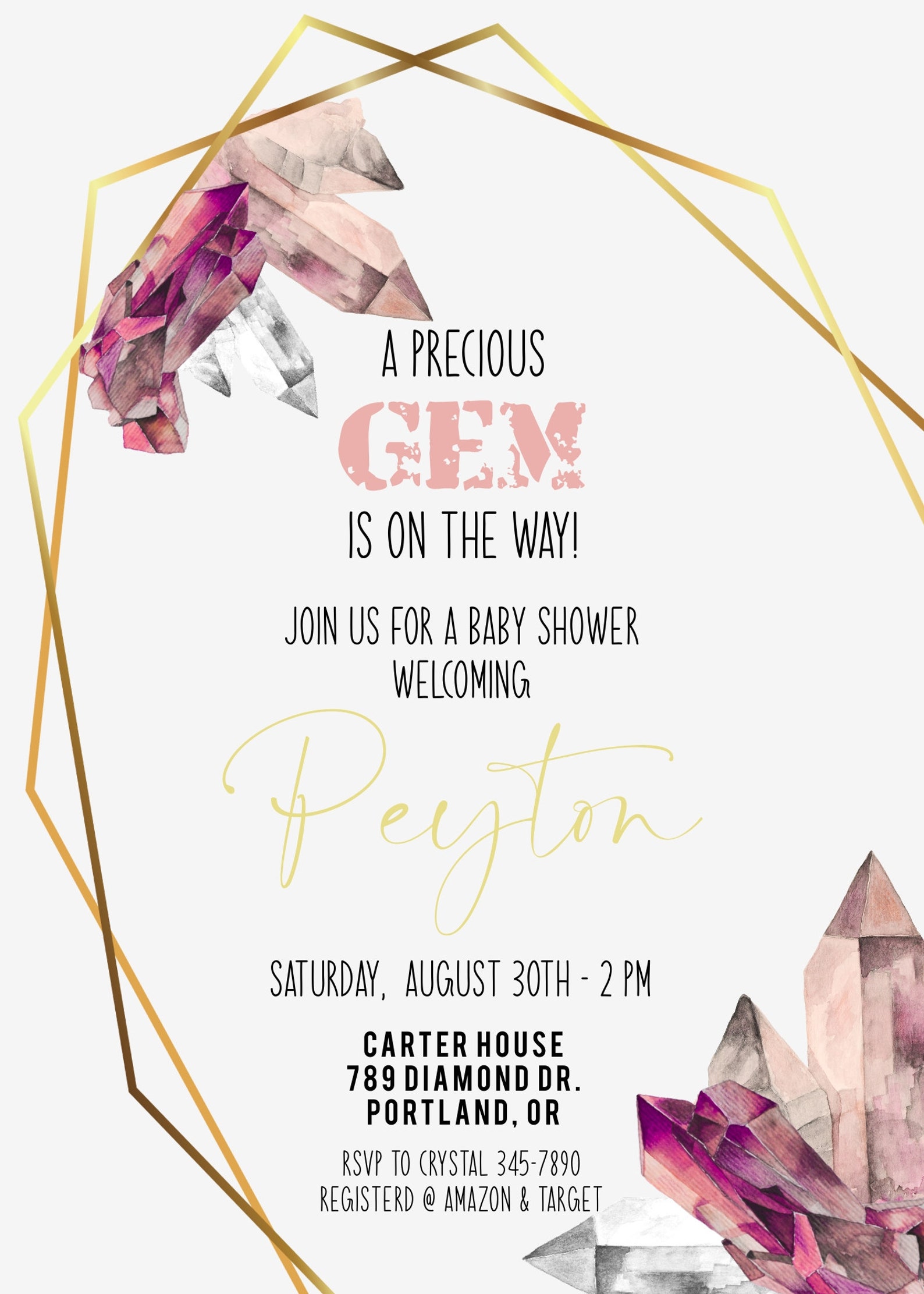 Gem Baby Shower, INSTANT DOWNLOAD, Printable Crystal Baby Shower Invite ...