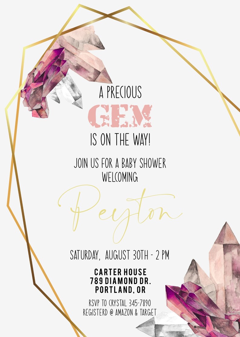 Gem Baby Shower, INSTANT DOWNLOAD, Printable Crystal Baby Shower Invite ...