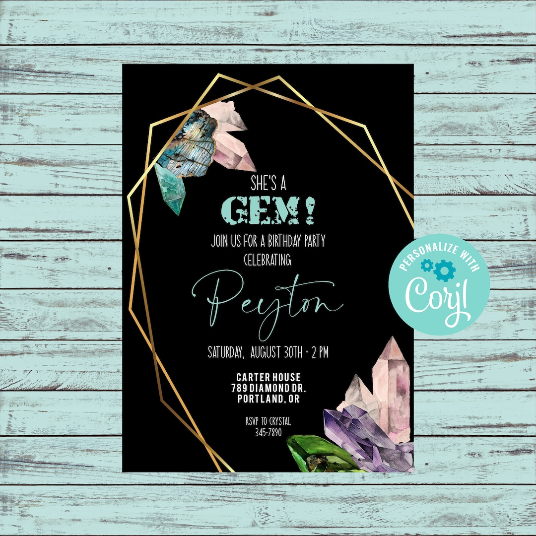 Gem Birthday Invitation, INSTANT DOWNLOAD, Printable Crystals Birthday ...