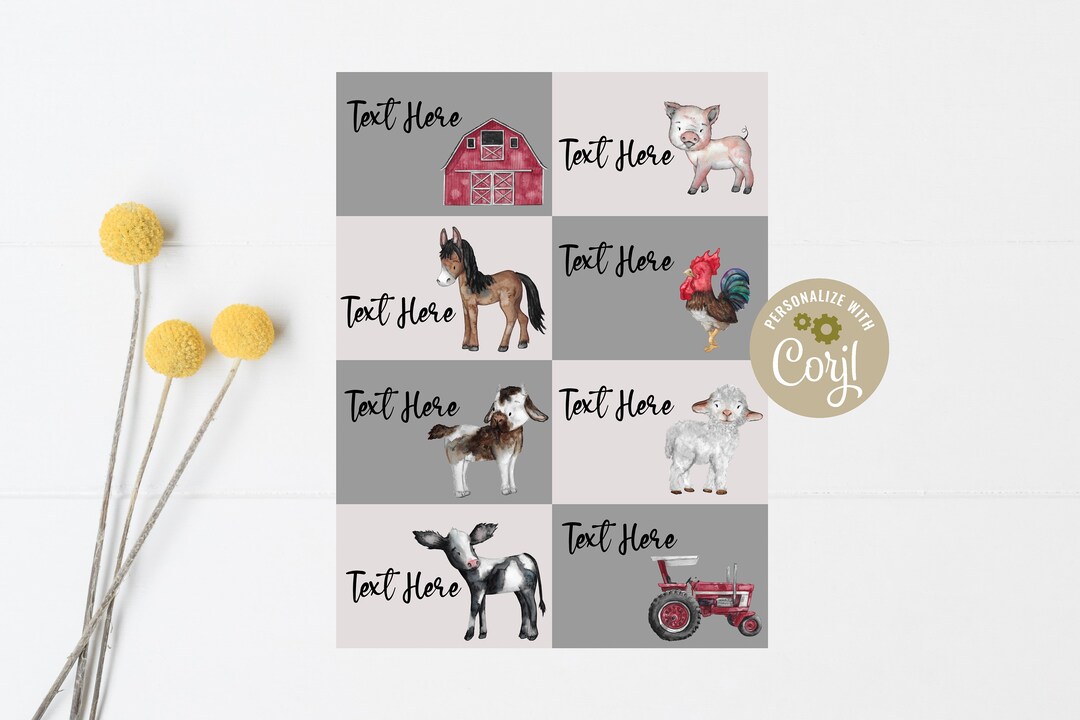 Farm Animals Editable Drawer Labels, Farm Baby Labels, PDF Template ...