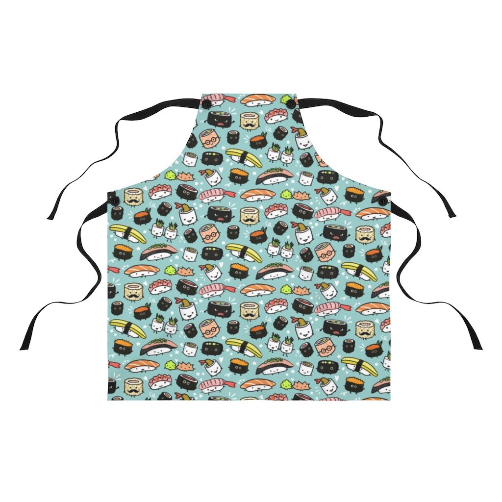 Funny Sushi Apron Kawaii Sushi Rolls, Sashimi, Wasabi and Ginger Cute ...