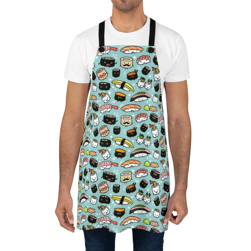 Funny Sushi Apron Kawaii Sushi Rolls, Sashimi, Wasabi and Ginger Cute ...