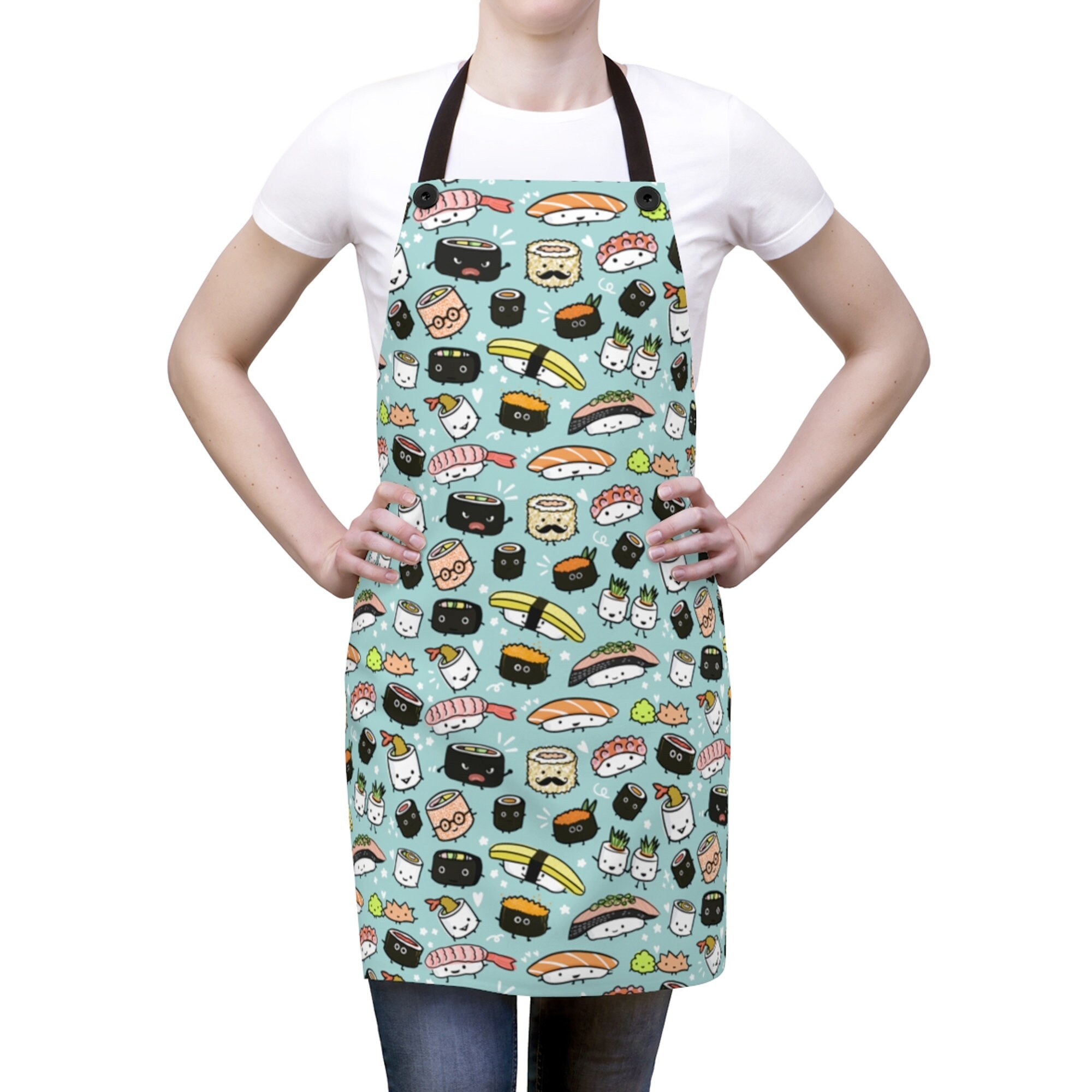 Funny Sushi Apron Kawaii Sushi Rolls, Sashimi, Wasabi and Ginger Cute ...