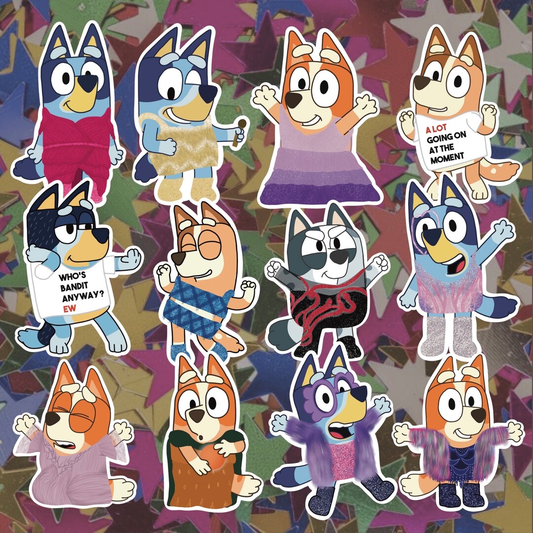 Bluey Eras Tour Individual Stickers, Taylor X Bluey Sticker Set for ...