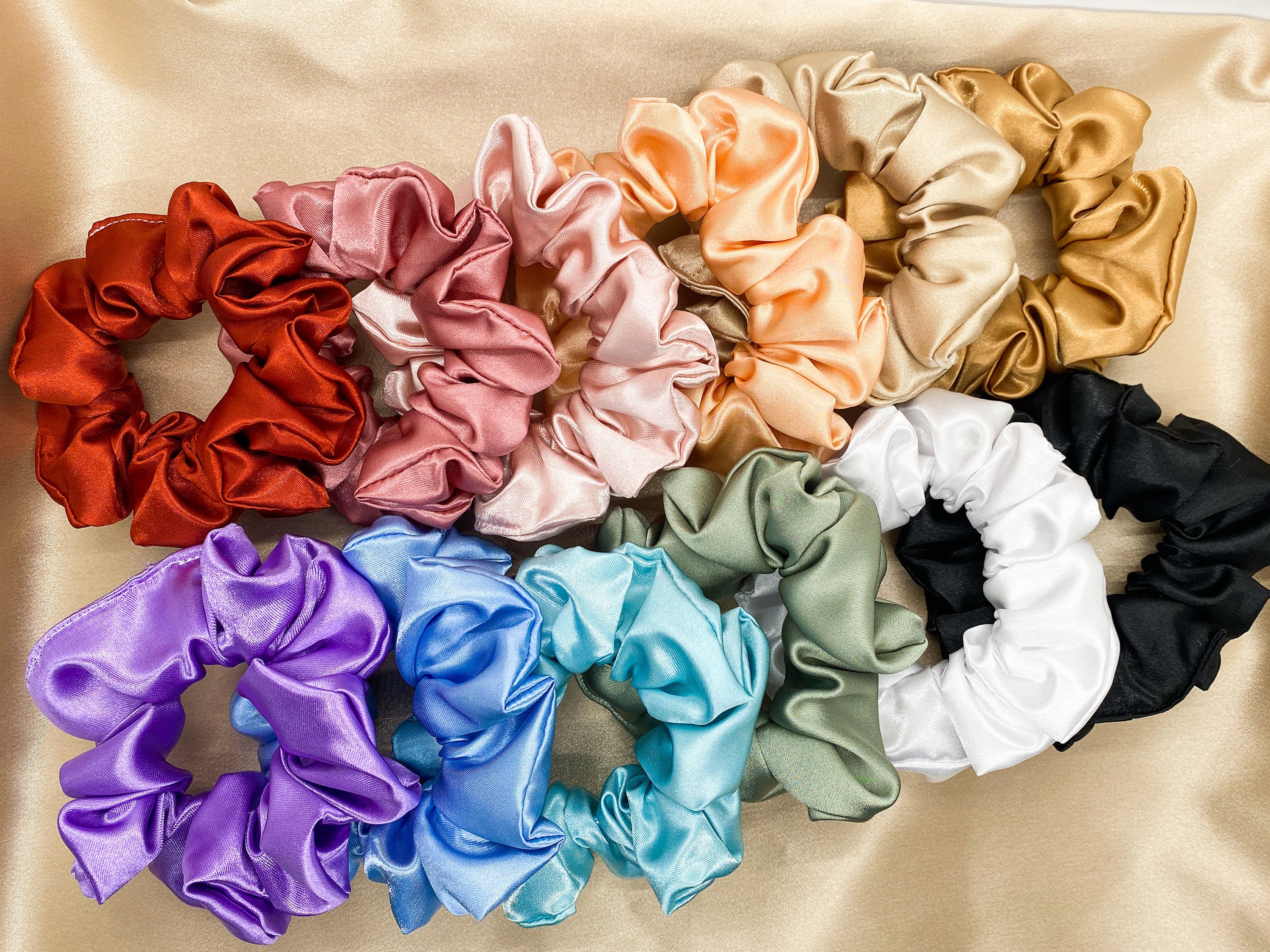 TangledThreadStudio Satin Collection Hair Scrunchies Pony Tail Holder Hair Ties Fabric Hair Ties