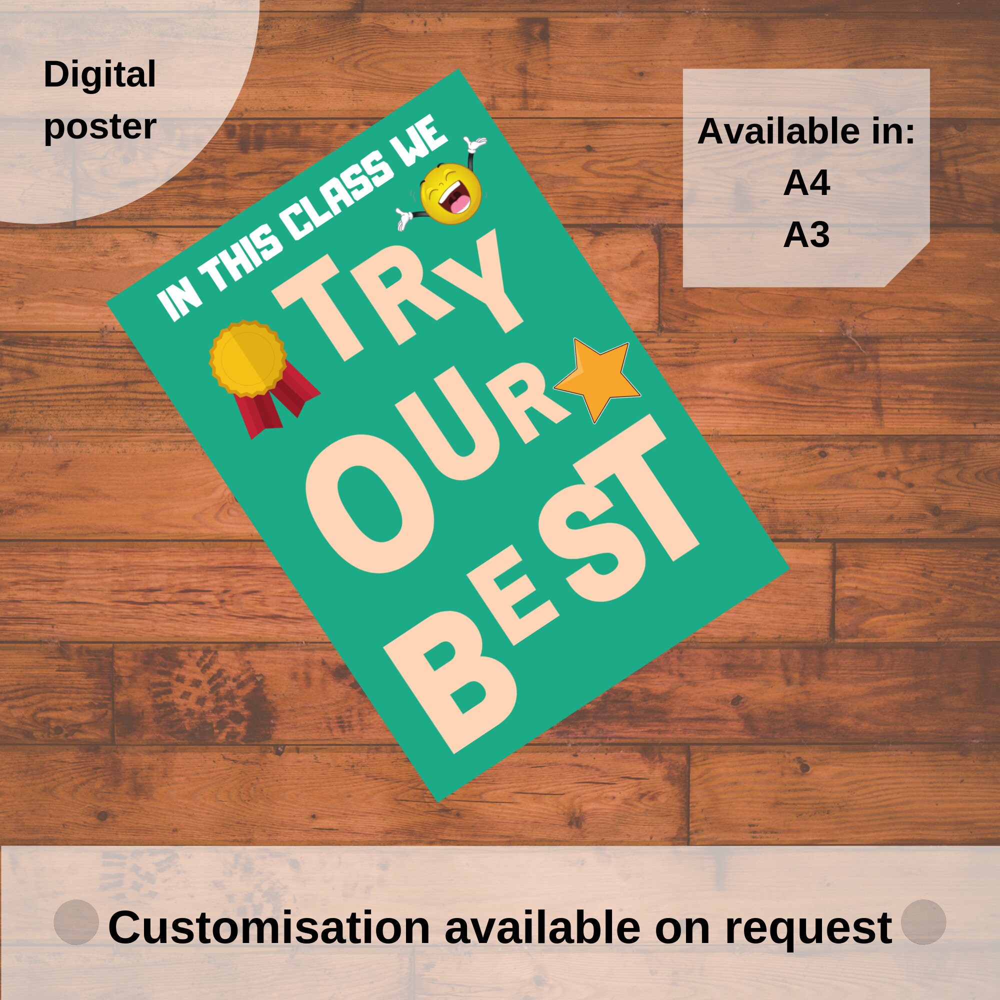 Colourful "try Our Best" Classroom Motivational Poster Display Decor A3 ...