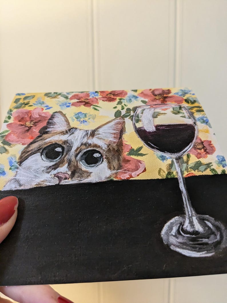 Tabby Cat Red Wine Art Print, Funny Bar Cart Decor (5x5) - Etsy