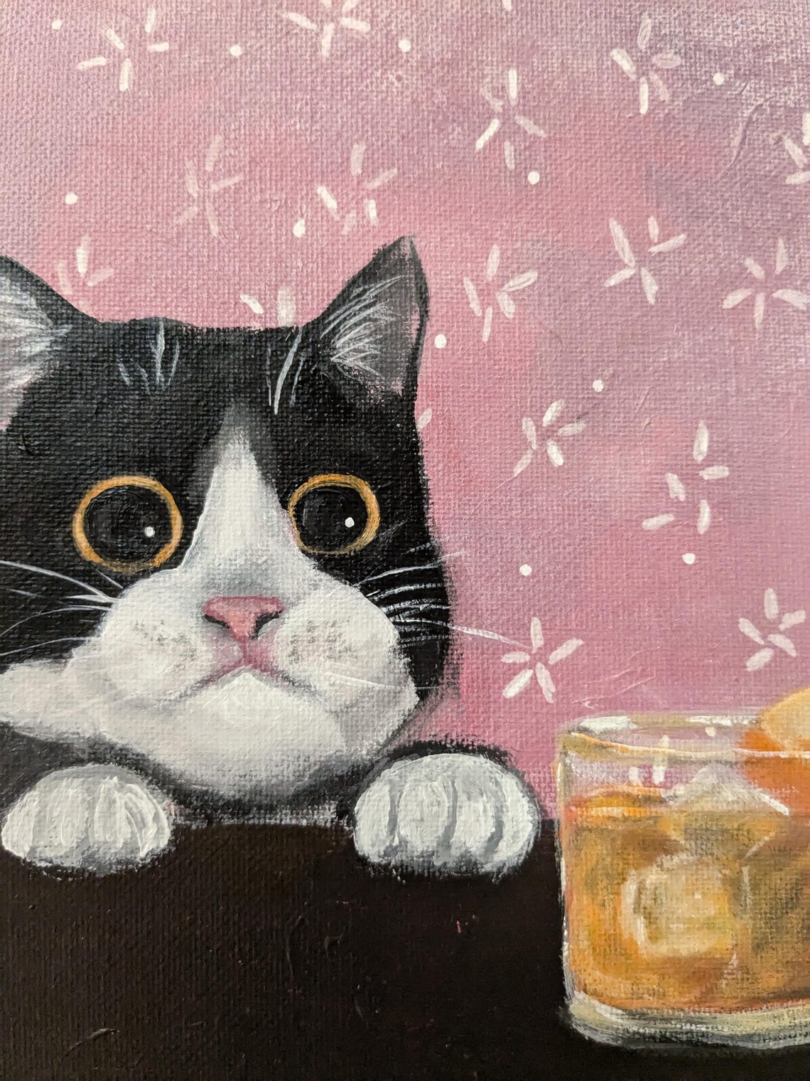 Funny Cat Painting, Tuxedo Cat, Whiskey Lover Gift, Grandma Core ...