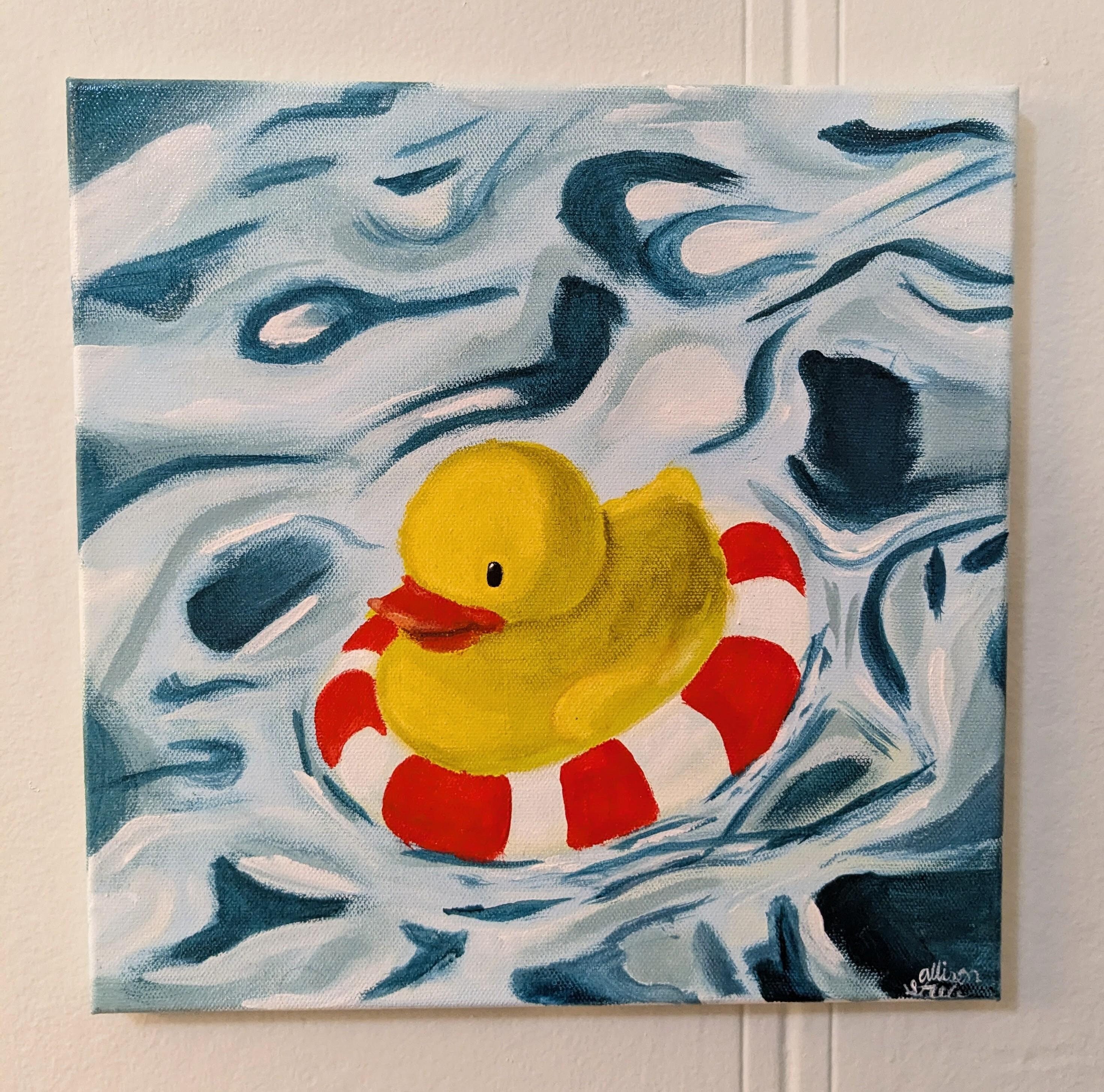 Funky Bathroom Wall Art, Rubber Duck Painting, College Bathroom Decor ...